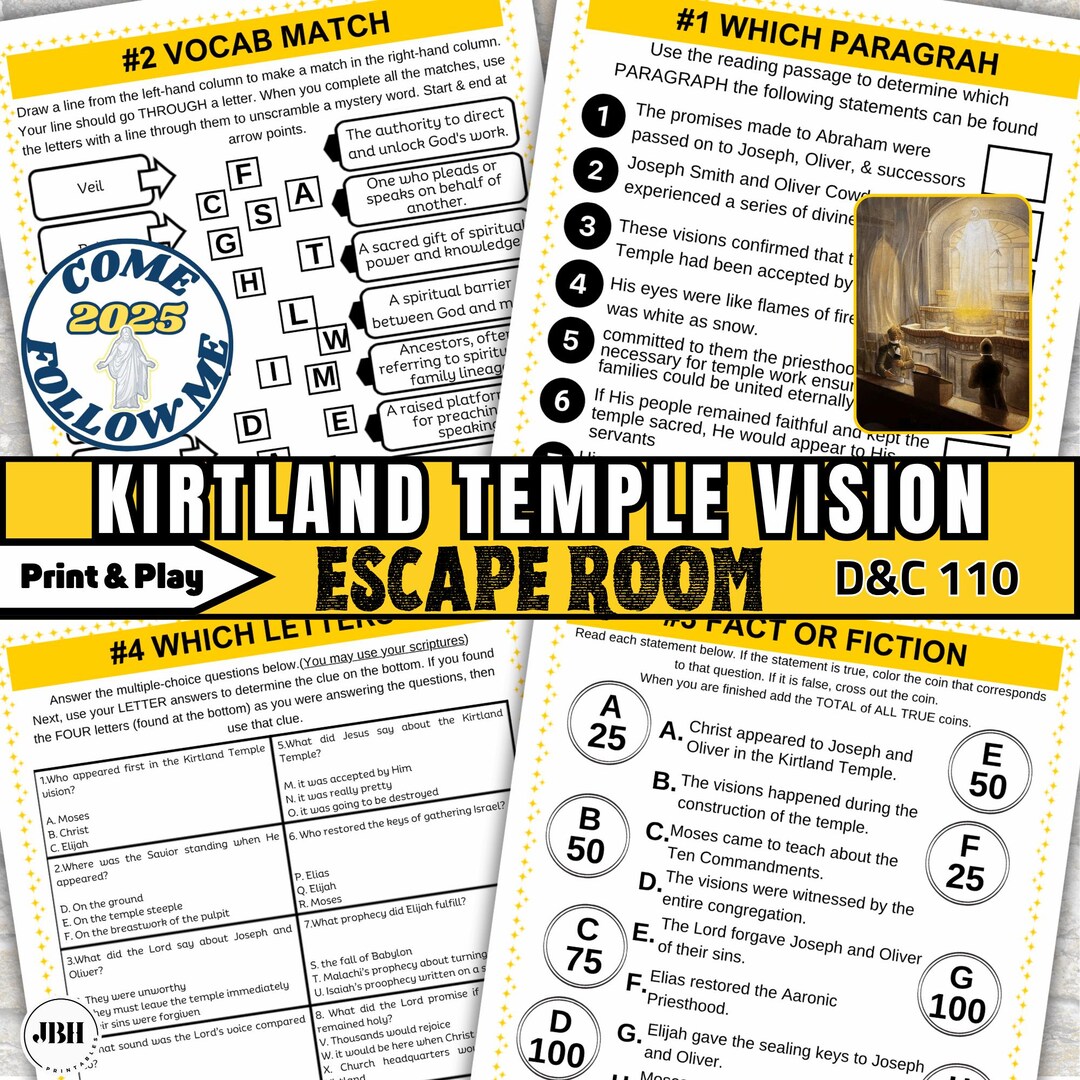 Kirtland Temple Vision Escape Room Game, D&C 110 Printable Scripture ...