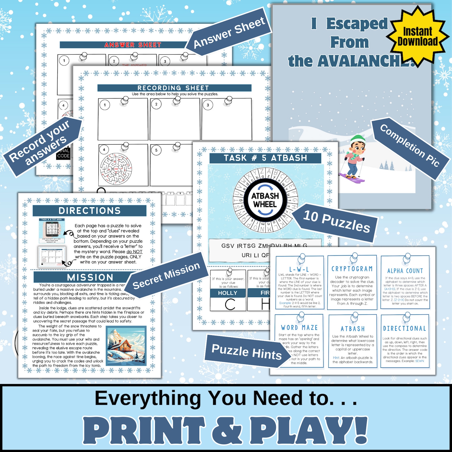 Avalanche Lodge Escape Room Game for Kids (printable PDF) - Etsy