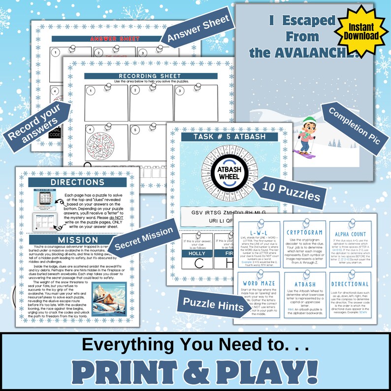 Avalanche Lodge Escape Room Game for Kids (printable PDF) - Etsy