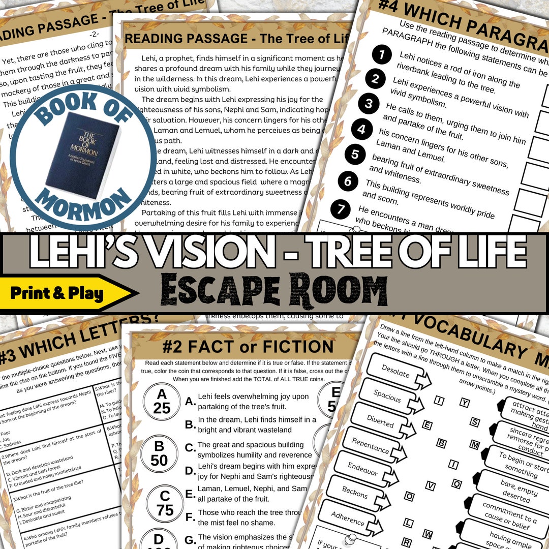 Lehi's Vision of Tree of Life, Book of Mormon Escape Room Game, Family ...