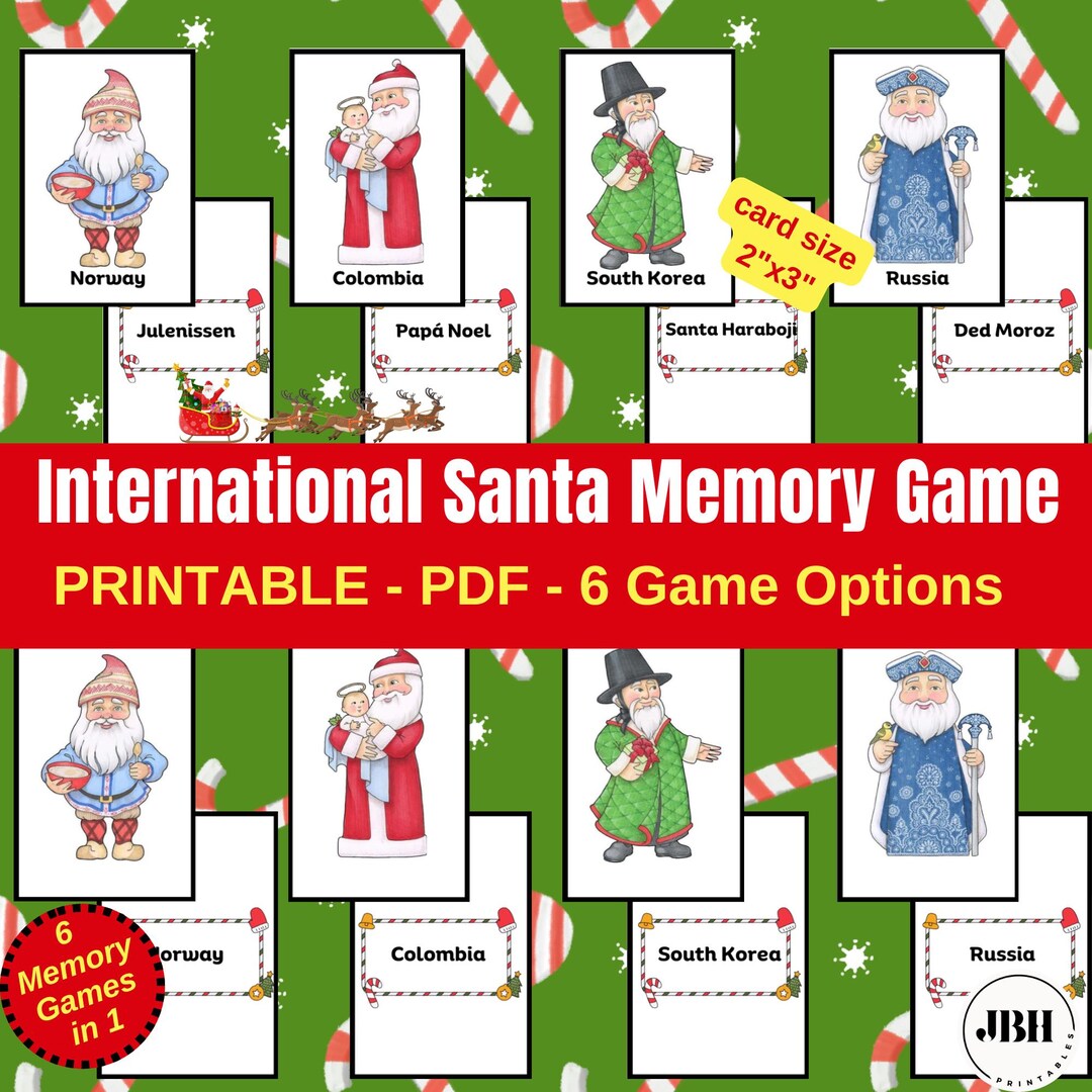 Festive International Santa Memory Game, Family Holiday Game With 6 ...