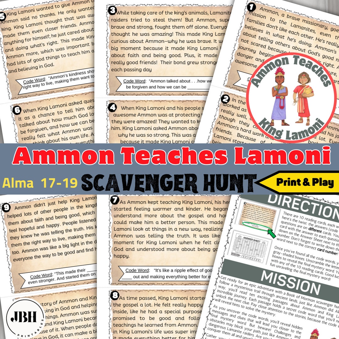 Ammon Teaches King Lamoni Scavenger Hunt: Book of Mormon Activity ...