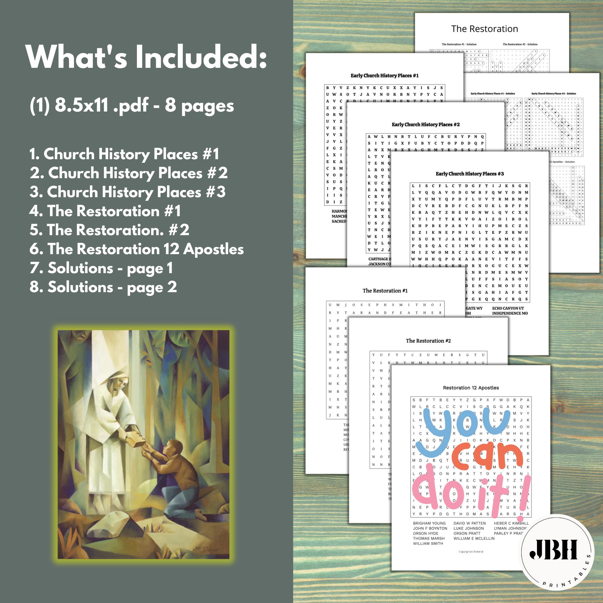 LDS Church History Word Search Puzzles: Restoration, Apostles (PDF ...