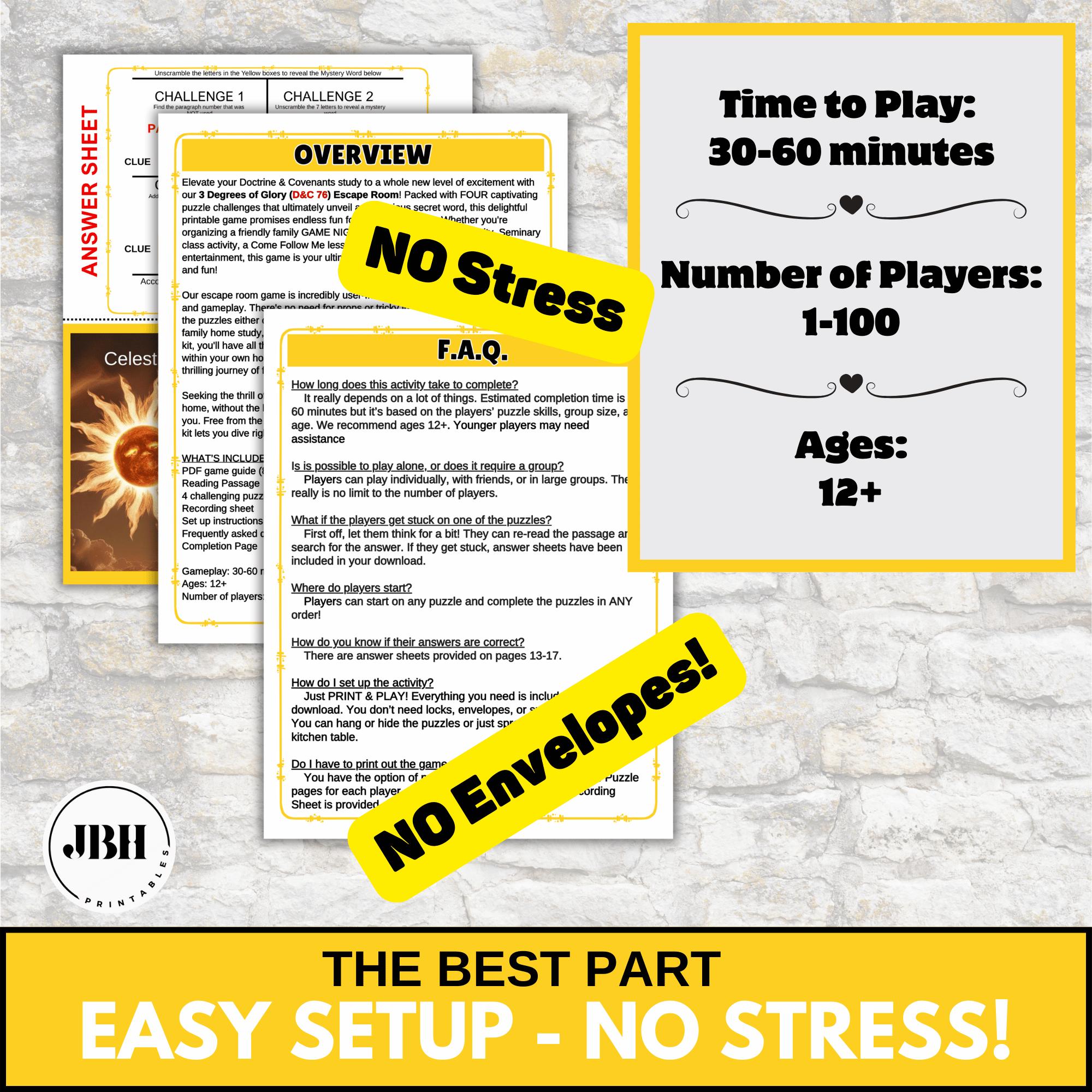 The Vision - 3 Degrees of Glory Escape Room, D&C 76 LDS Activity ...
