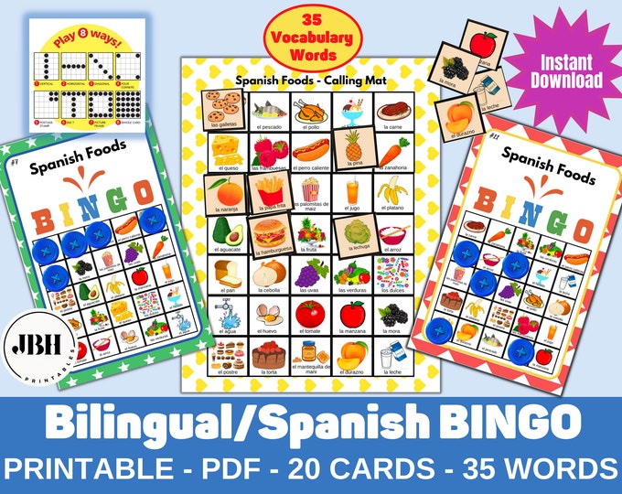 Spanish Bingo Games Bundle, Printable Spanish Learning Activity for ...