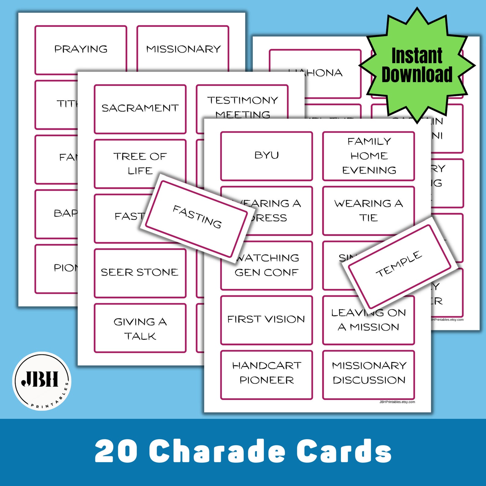 Interactive LDS Charades for Family or Group Game Night, Mormon Themed ...