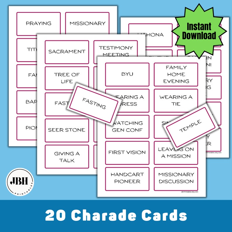 Interactive LDS Charades for Family or Group Game Night, Mormon Themed ...