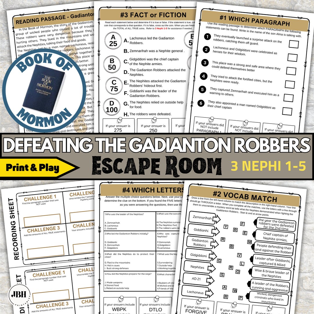 Gadianton Robbers Escape Room: Book of Mormon Activity (PDF) - Etsy