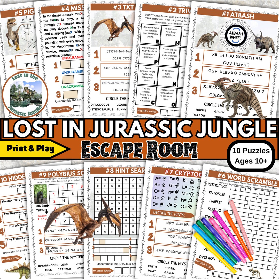 Printable Escape Room, Jurassic Jungle Adventure, Fun Family Game Night ...
