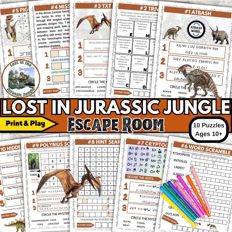 Printable Escape Room, Jurassic Jungle Adventure, Fun Family Game Night ...