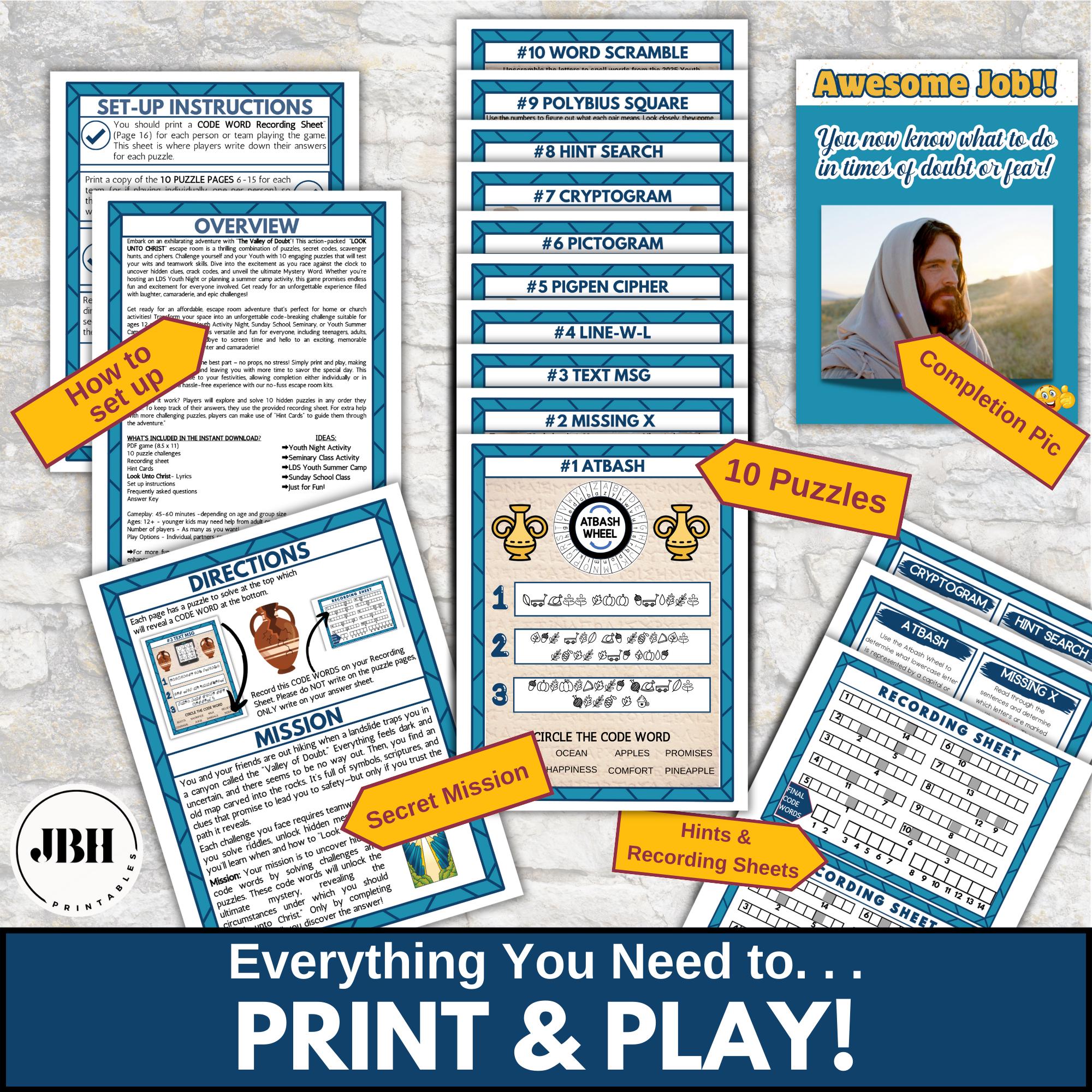 Look Unto Christ Escape Room Printable, Valley of Doubt LDS Youth Theme ...