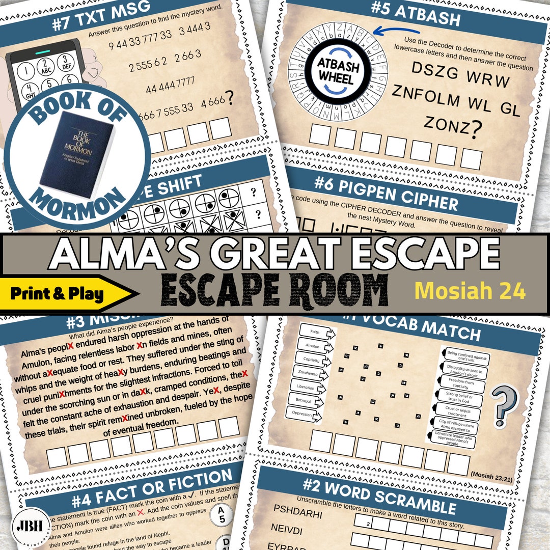 Alma's Great Escape, Book of Mormon Printable Escape Room: Book of ...