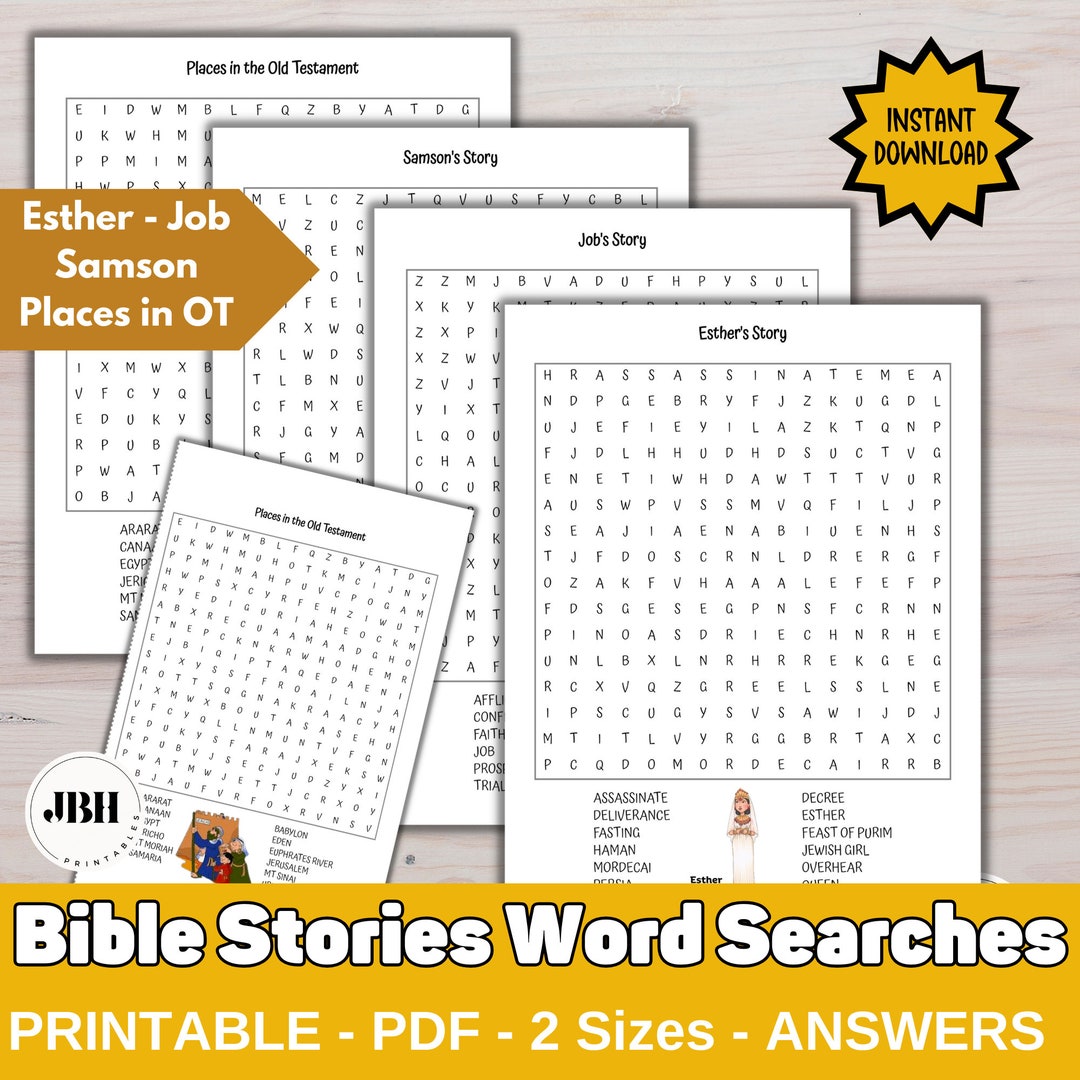 Bible Stories Word Search Puzzle: Esther, Job, Samson (digital Download ...
