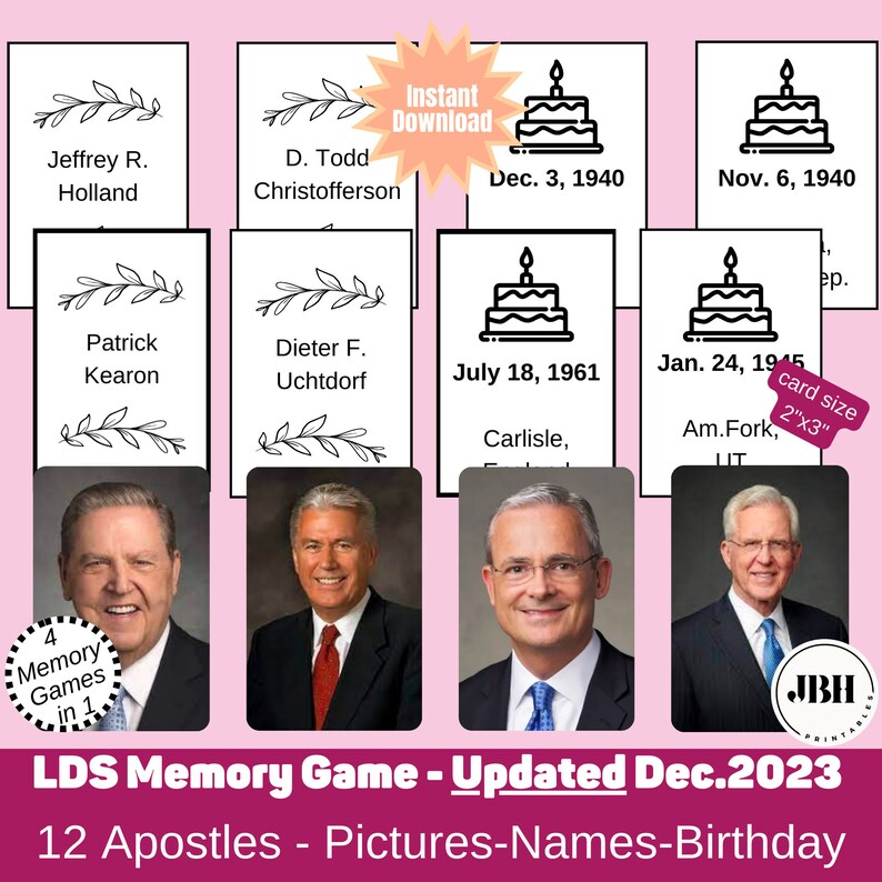 LDS Apostle Memory Game: Matching Pictures, Names, Birthdays (digital ...