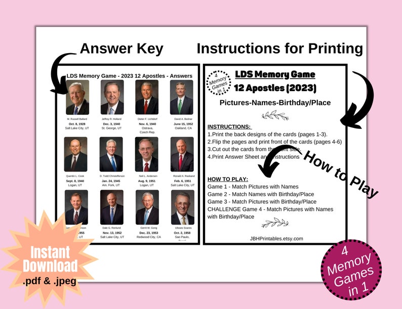 LDS Memory Game 4 Games in 1 12 Apostles Matching - Etsy