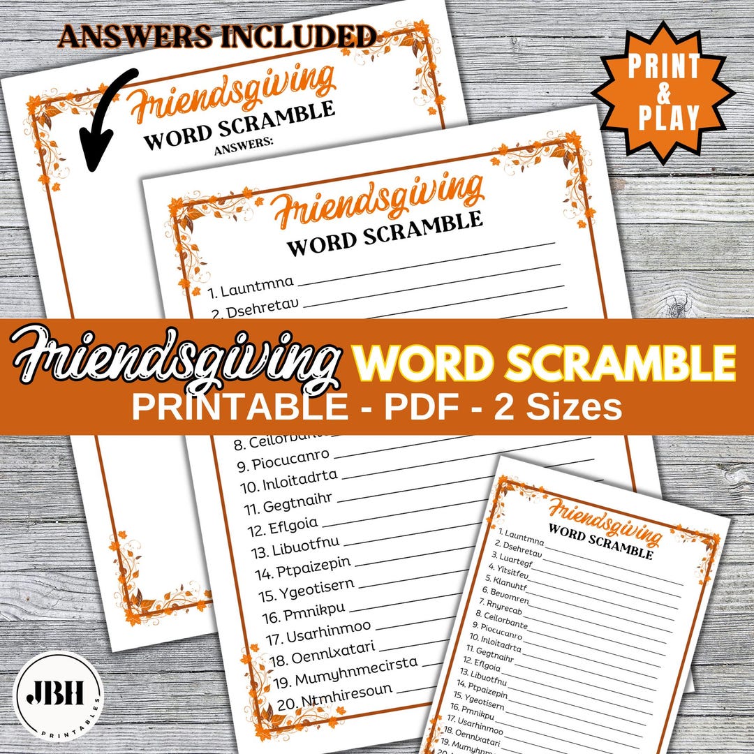 Printable Friendsgiving Word Scramble, Fun Thanksgiving Party Game ...