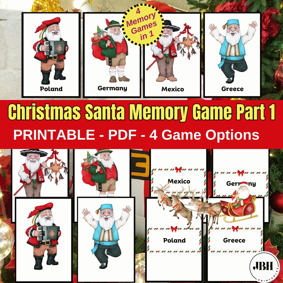 Christmas Santa Matching Game Part 1, Holiday Memory Game Printable ...