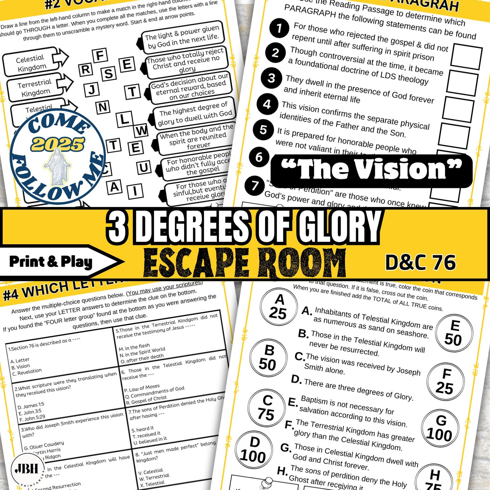 The Vision - 3 Degrees of Glory Escape Room, D&C 76 LDS Activity ...