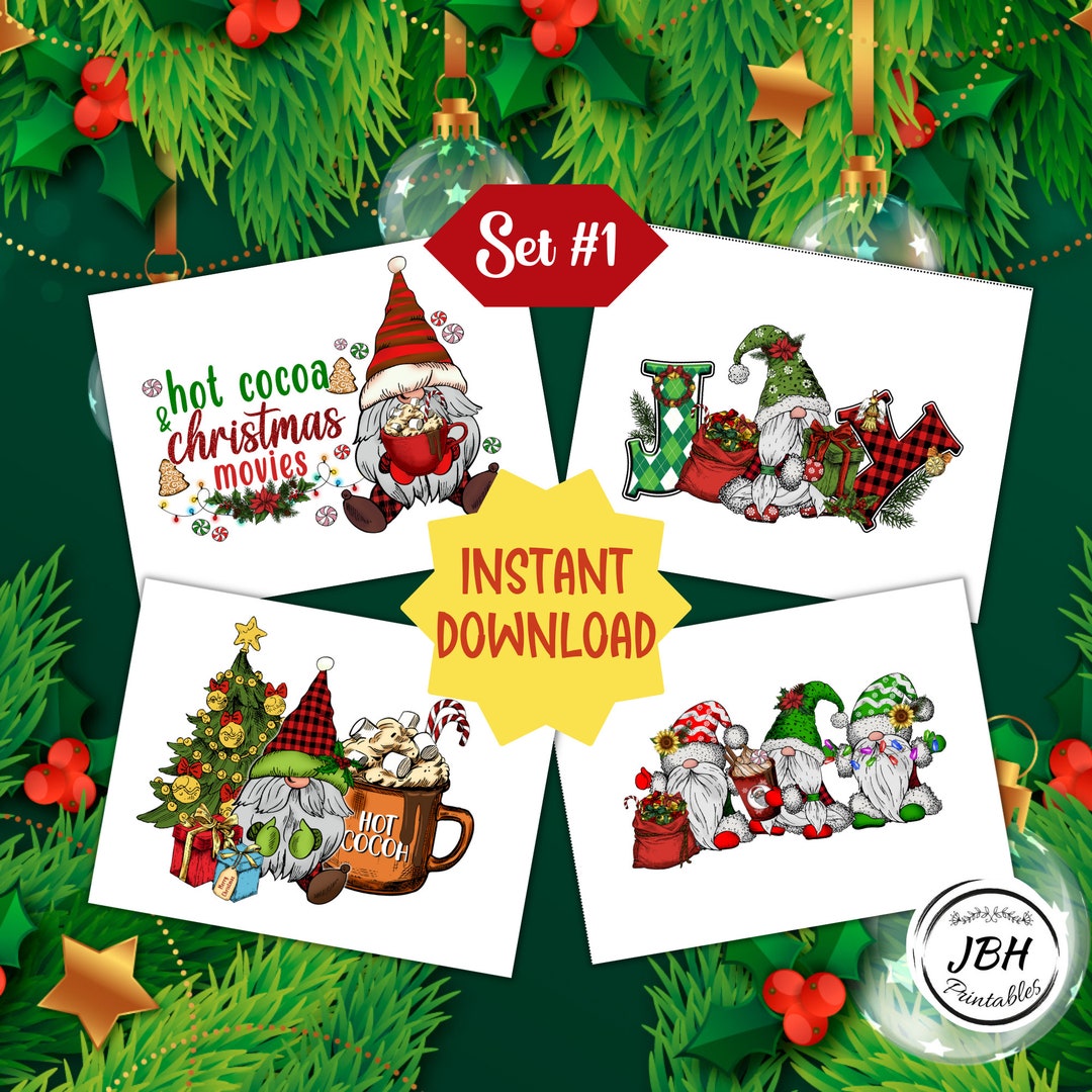 Printable Gnome Christmas Cards Set 1 A Digital Download - Etsy