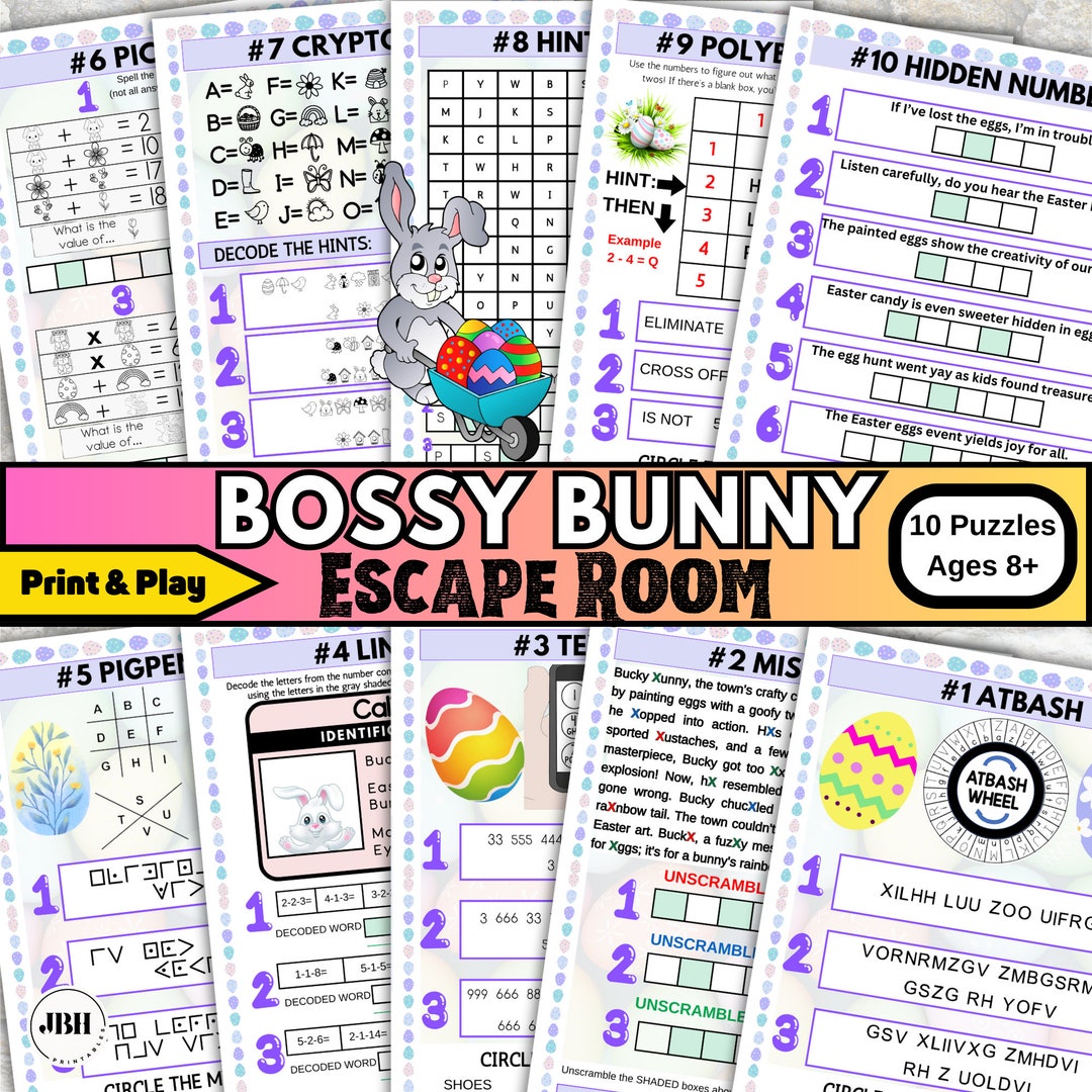Bossy Bunny Escape Room: 10 Puzzles, Ages 8 and Up, Easter Escape Room ...