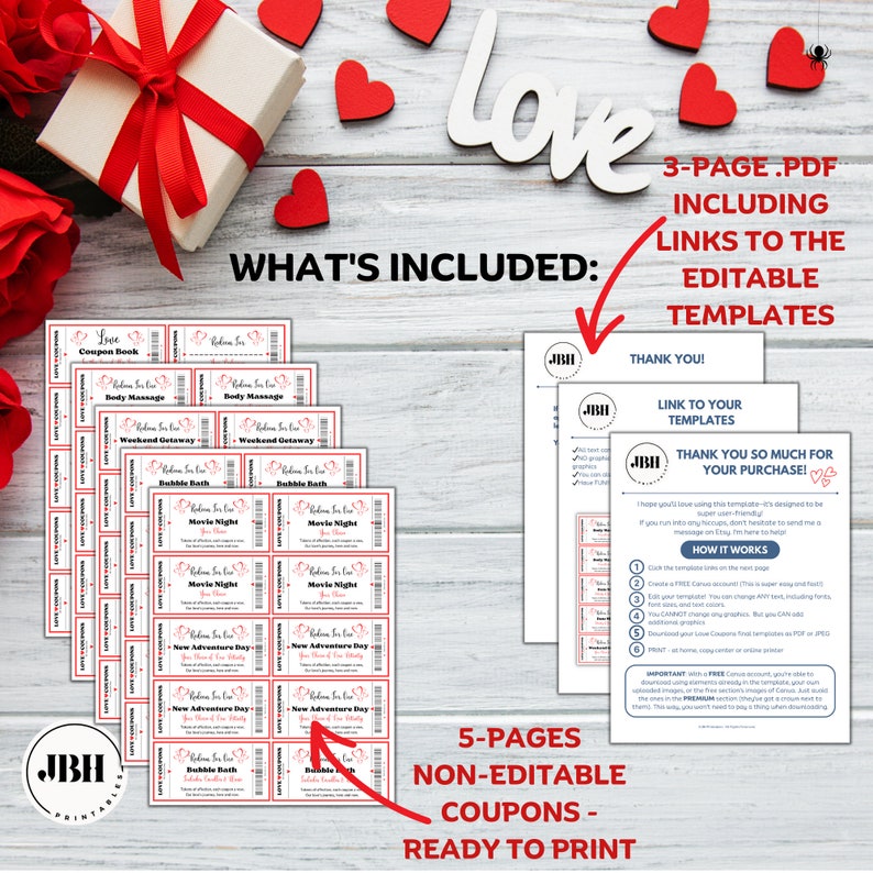 Editable Love Coupons Template – Personalized Valentine’s Day Gift ...