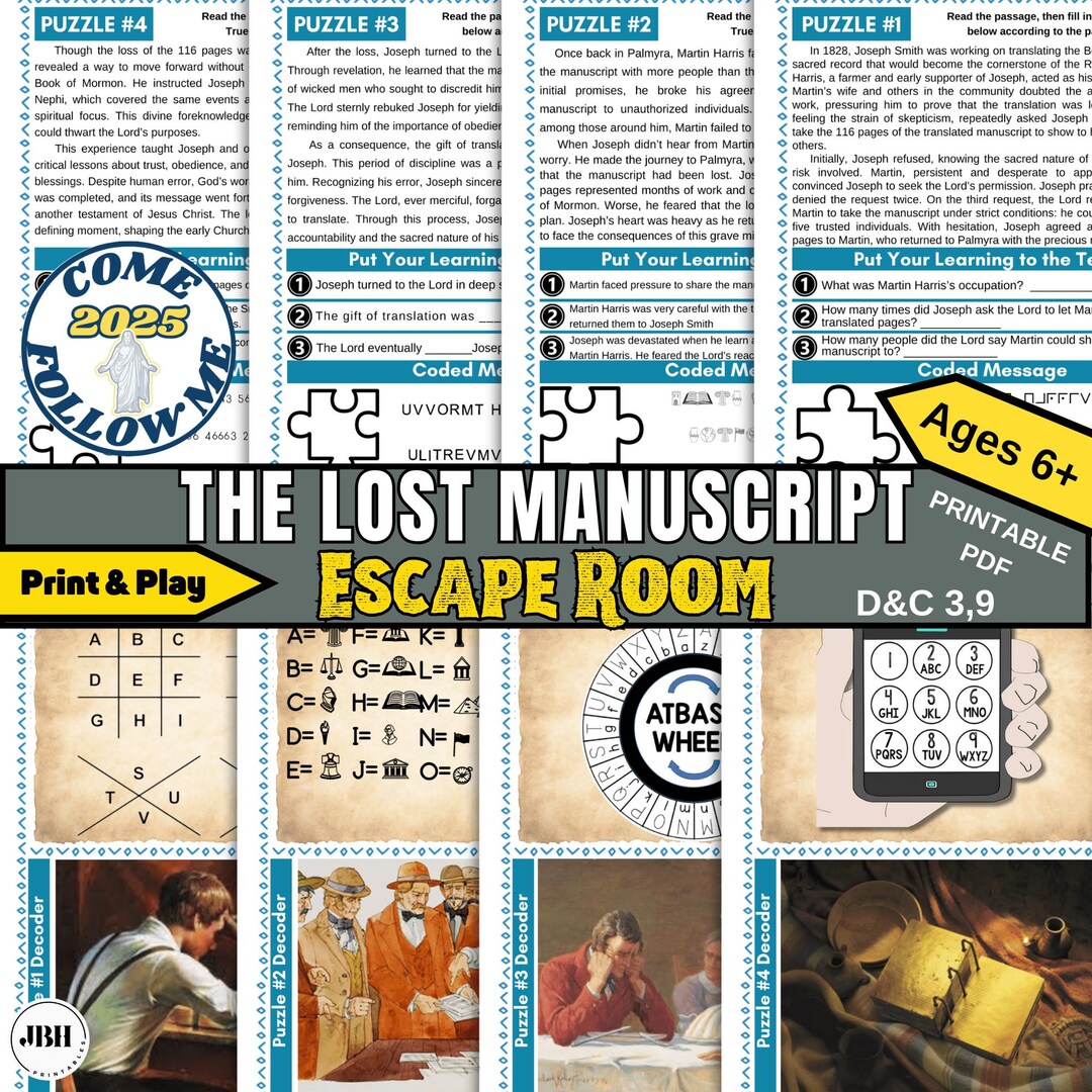 The Lost Manuscript Escape Room, Printable LDS Youth Activity, LDS ...