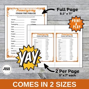 Fun Friendsgiving Finish the Phrase Game, Printable Thanksgiving ...