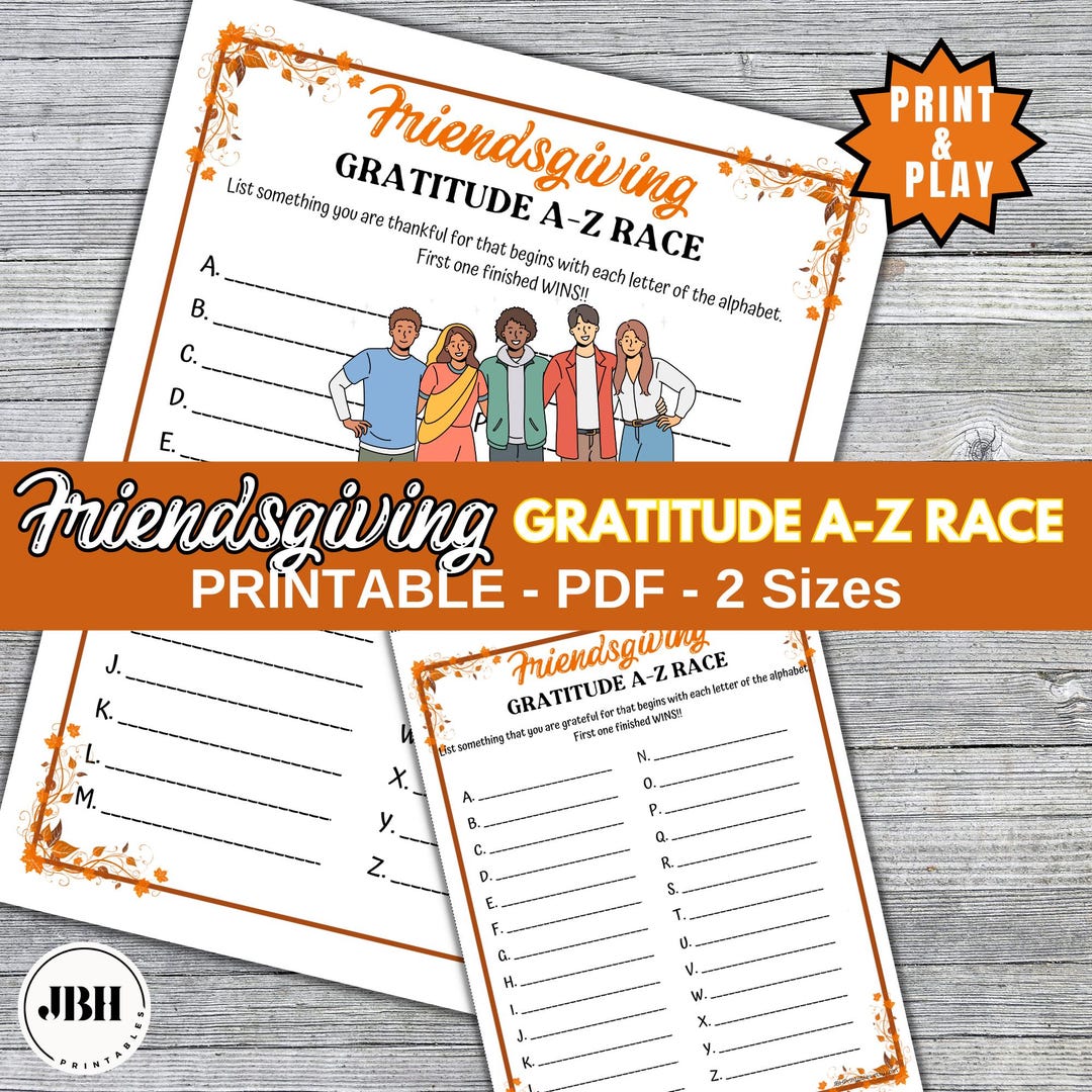 Printable Gratitude A-Z Race Game Fun Friendsgiving Activity ...