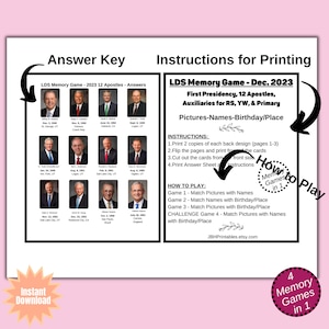 LDS Memory Game - 4 Games in 1 - 12 Apostles Matching Pictures, Names ...