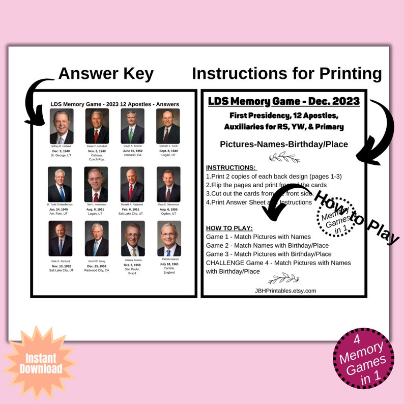 LDS Memory Game 4 Games in 1 12 Apostles Matching Pictures, Names, and ...