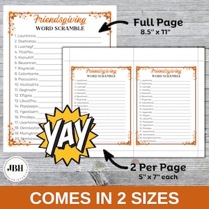 Printable Friendsgiving Word Scramble, Fun Thanksgiving Party Game ...