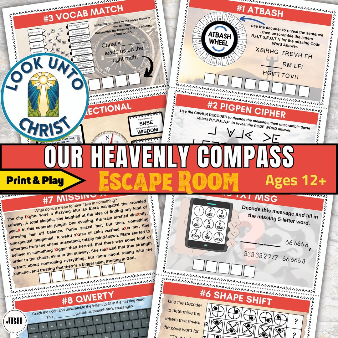 Look Unto Christ Escape Room Game, the Heavenly Compass Printable Game ...