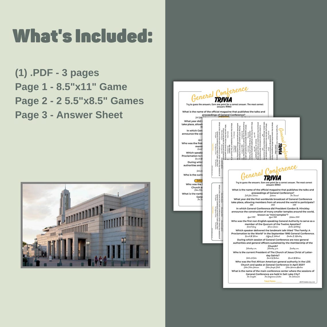 LDS General Conference Trivia Game: Fun Learning (PDF) - Etsy