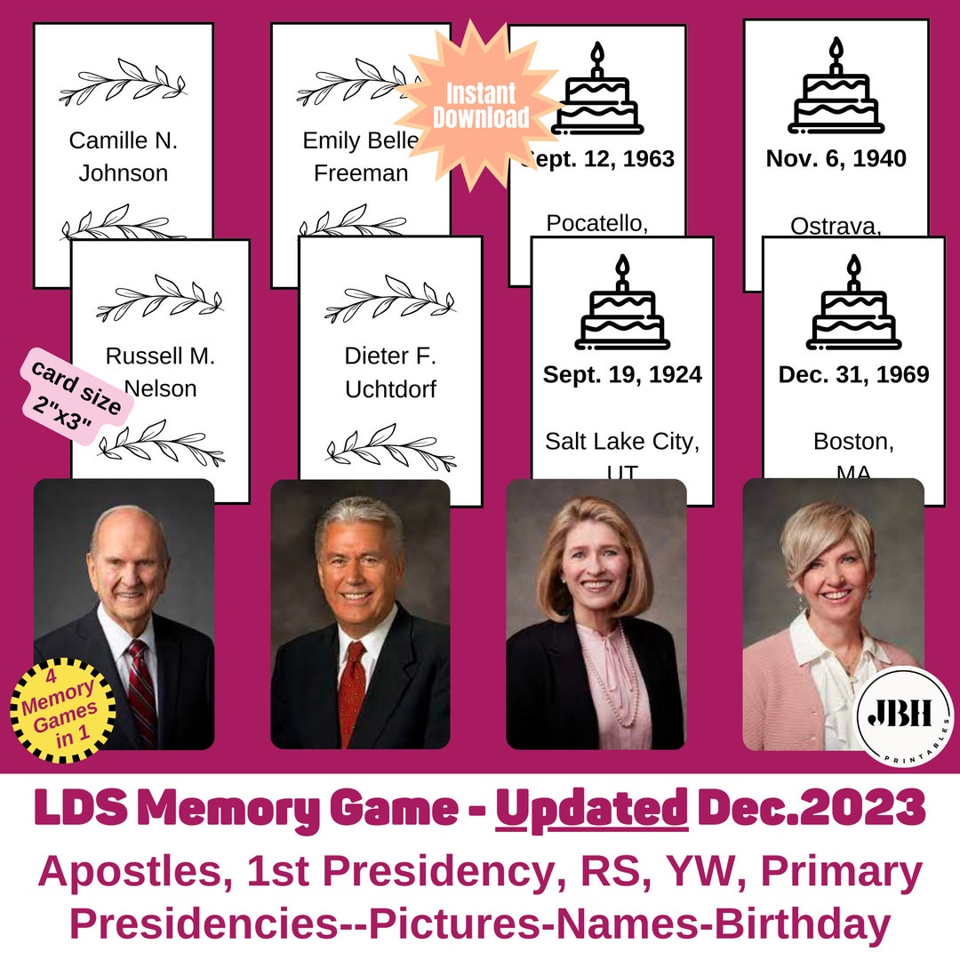 LDS Memory Game - 12 Apostles and Church Presidencies - 4 Games in 1 ...