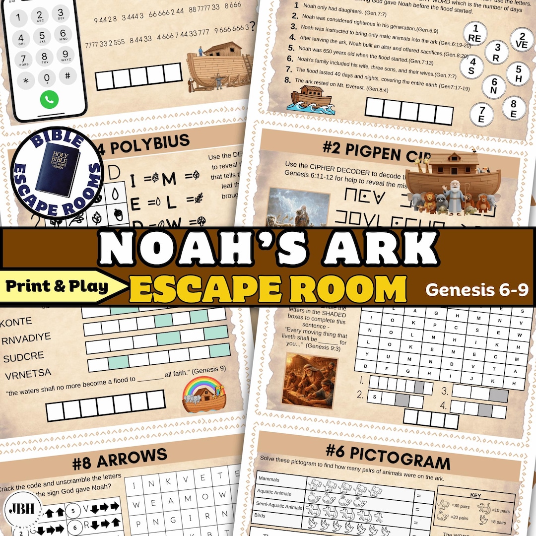 Noah’s Ark Escape Room for Teens, Genesis 6–8 Printable Bible Activity ...