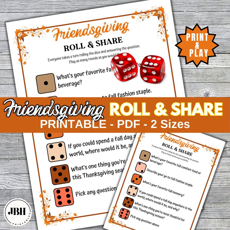 Friendsgiving Roll and Share Game: Printable Icebreaker (PDF) - Etsy