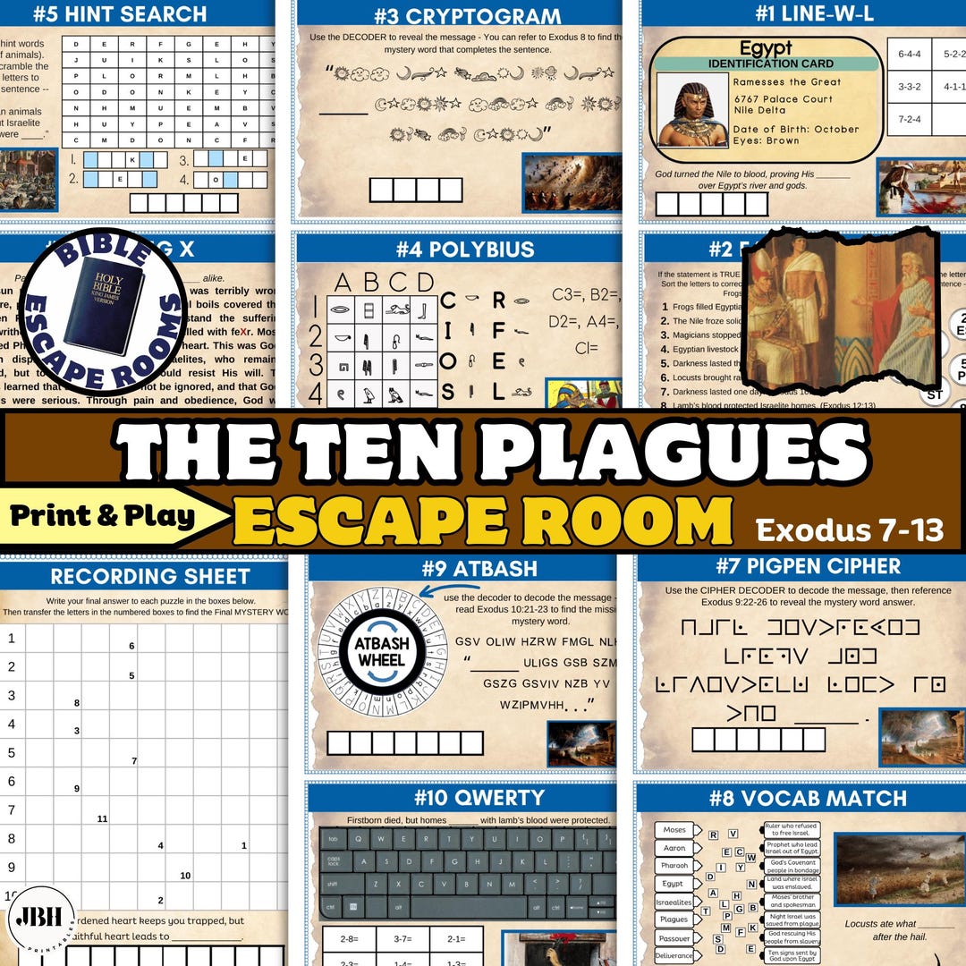 Ten Plagues Bible Escape Room Printable, Exodus Plagues Teen Bible ...