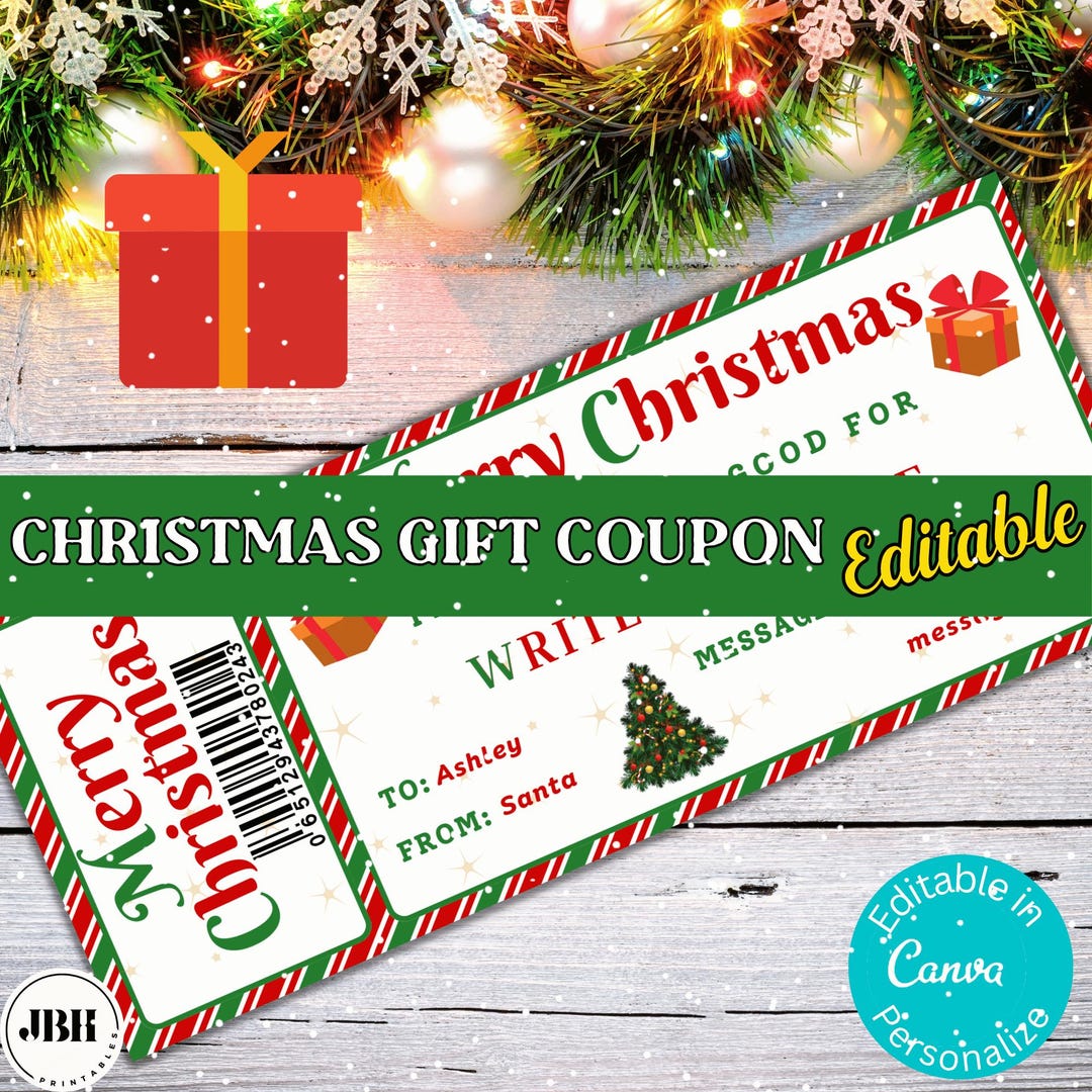 Editable Christmas Coupon Template, Printable Gift Certificate ...