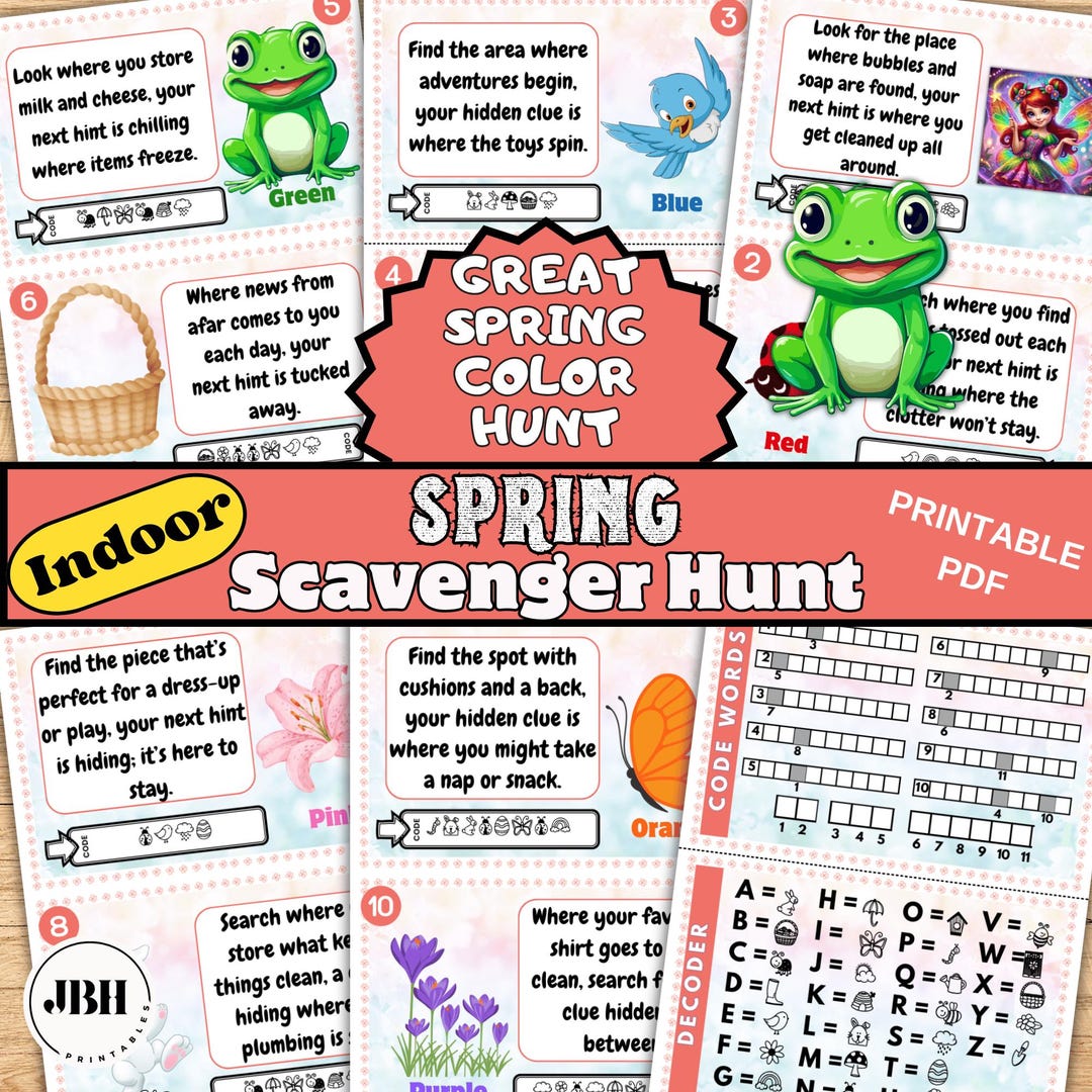 Great Spring Color Hunt Indoor Scavenger Hunt for Kids, Fun Printable ...