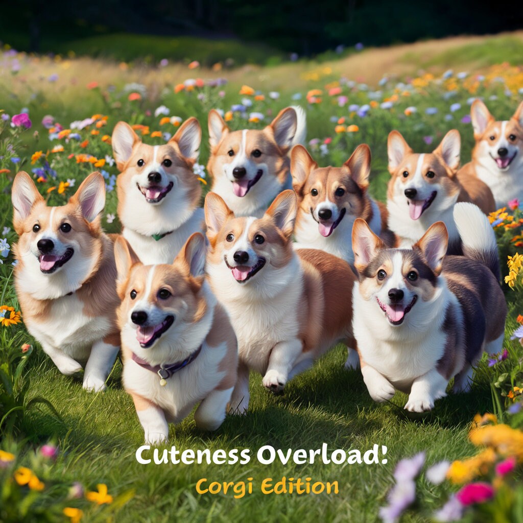 Playful Corgis in a Flower Meadow - Etsy