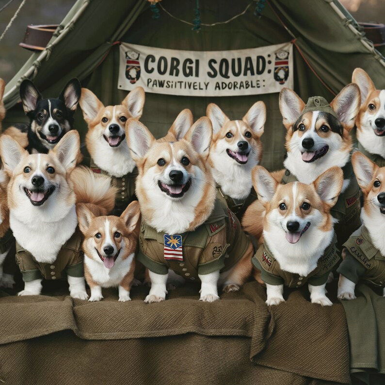 Playful Corgis in a Flower Meadow - Etsy