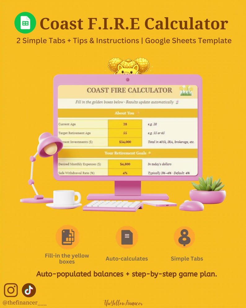 COAST FIRE Calculator Google Sheets | Financial Independence Early ...