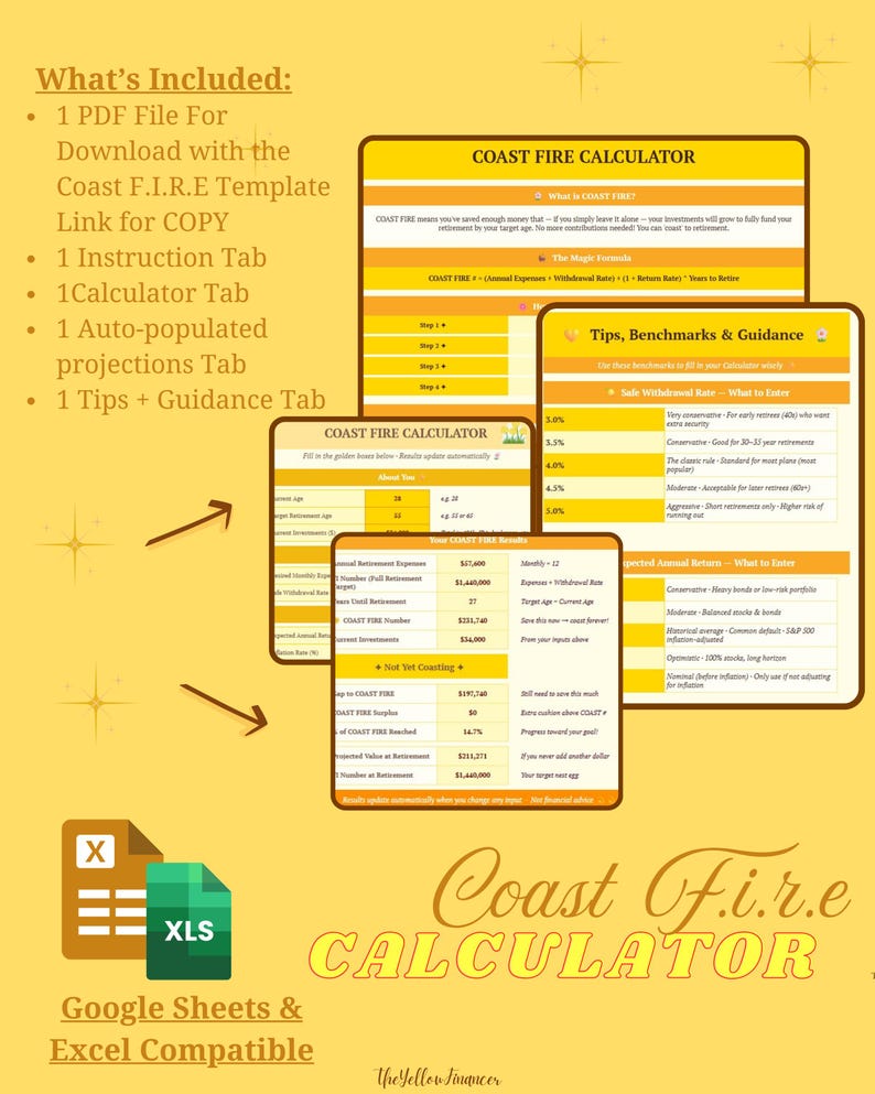 COAST FIRE Calculator Google Sheets | Financial Independence Early ...