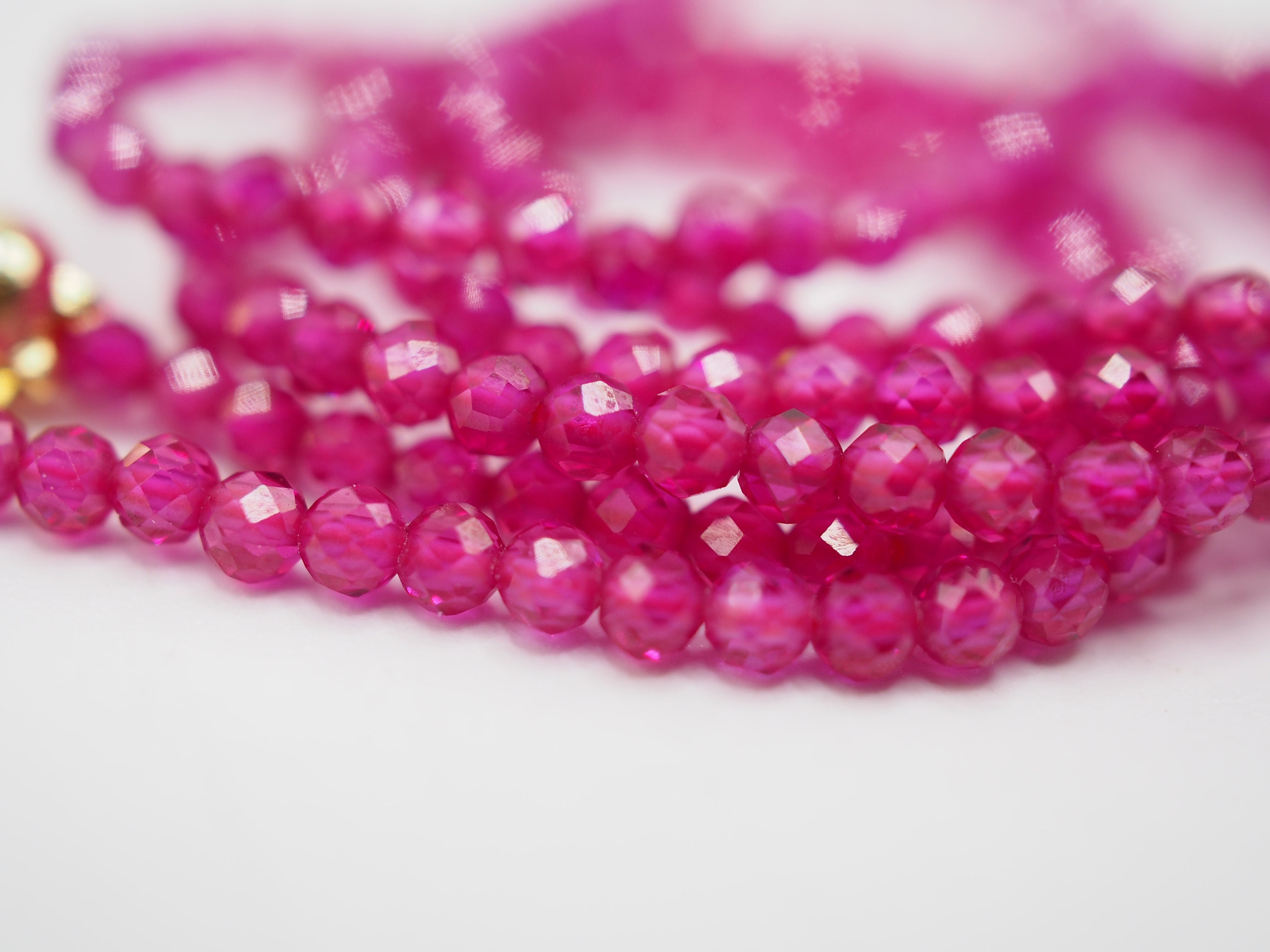 Ruby Necklace, Pink Faceted Cut Ruby Gemstone Tiny Beaded Bib Necklace ...
