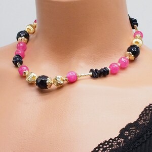 Pink Gemstone Women Necklace, Jade Goldstone Healing Chunky Necklace ...