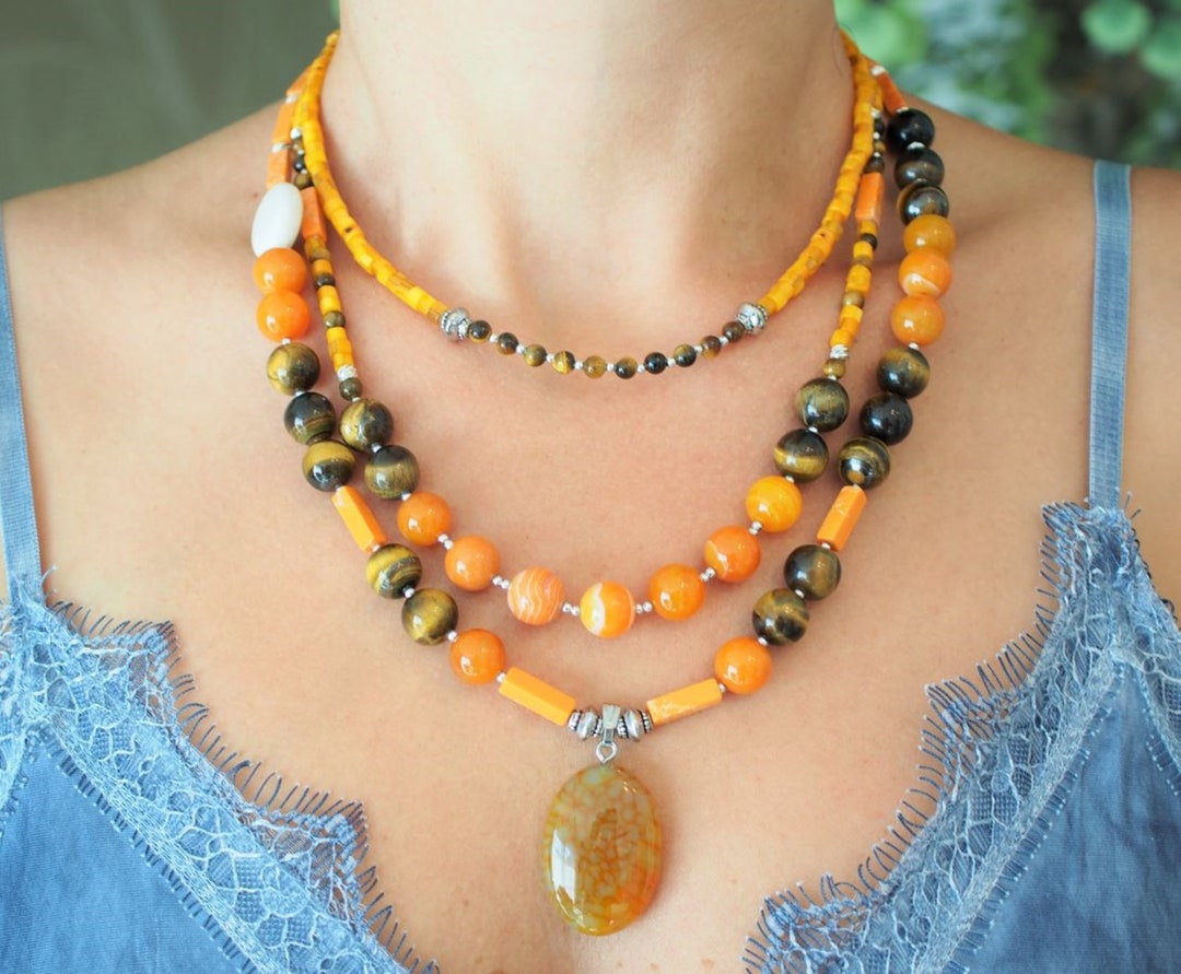 Boho Layered Necklace, Natural Stone Jewelry - Etsy