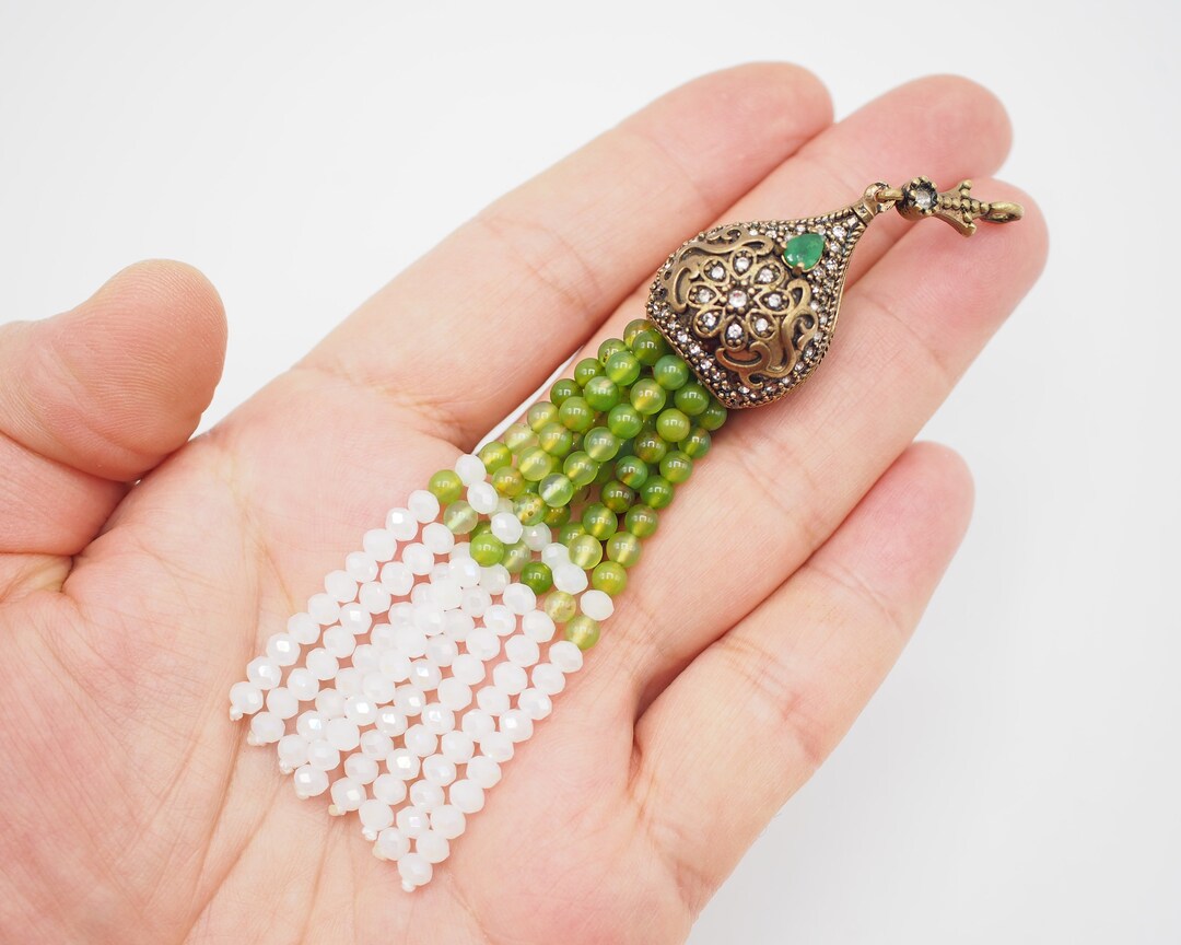 Oil Green Turkish Tassel Pendant, Jade Gemstone Tassel Necklace Finding ...