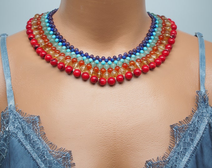 7 Chakra Collar Healing Necklace, Chakra Beaded Chunky Women Necklace ...