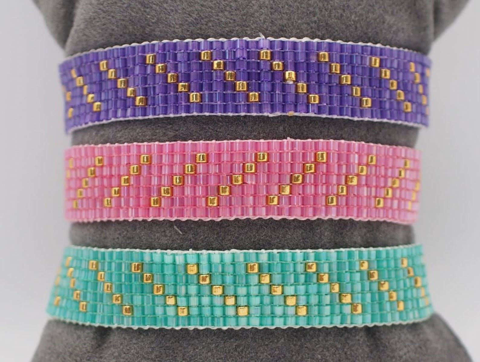 Purple Glass Japan Bead Miyuki Bracelet, Beadwoven Boho Loom Wristband ...