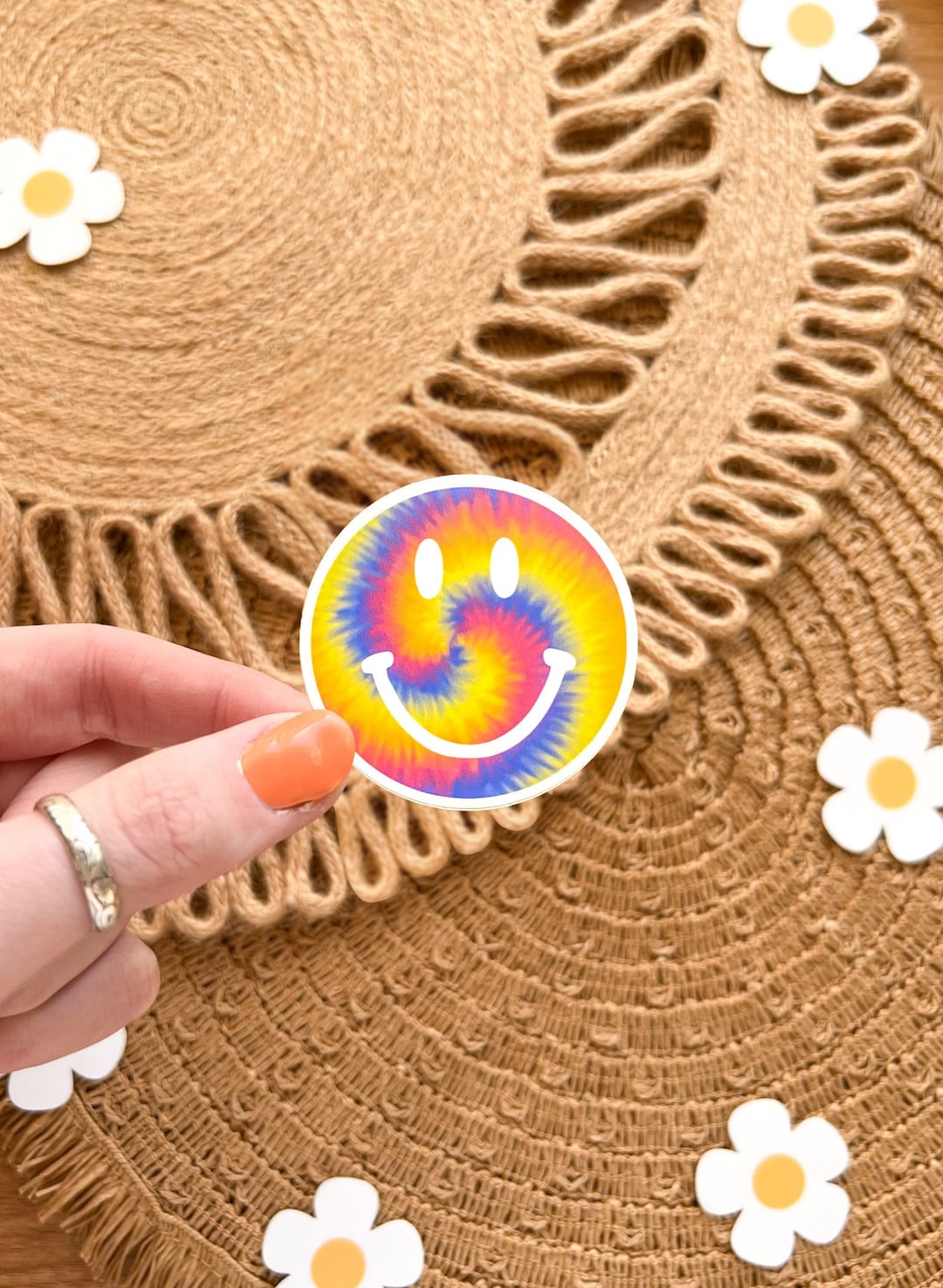 Tie Dye Smiley Face Sticker, Retro Happy Face Waterproof Vinyl Sticker ...